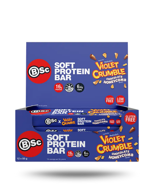 BSC Soft Protein Bar Violet Crumble Chocolate Honeycomb 55g X 12 Bars | Remas Distributions Pty Ltd