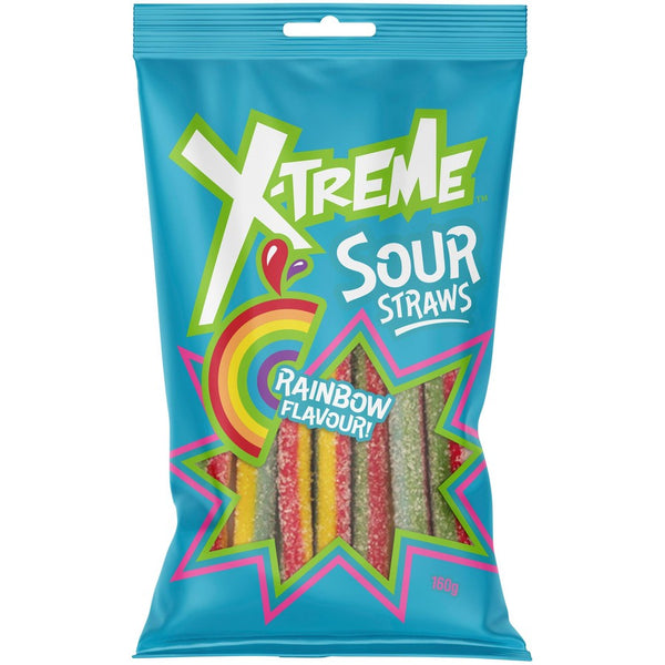 X-Treme Rainbow Sour Straws 150g x 12 Bags | Remas Distributions Pty Ltd