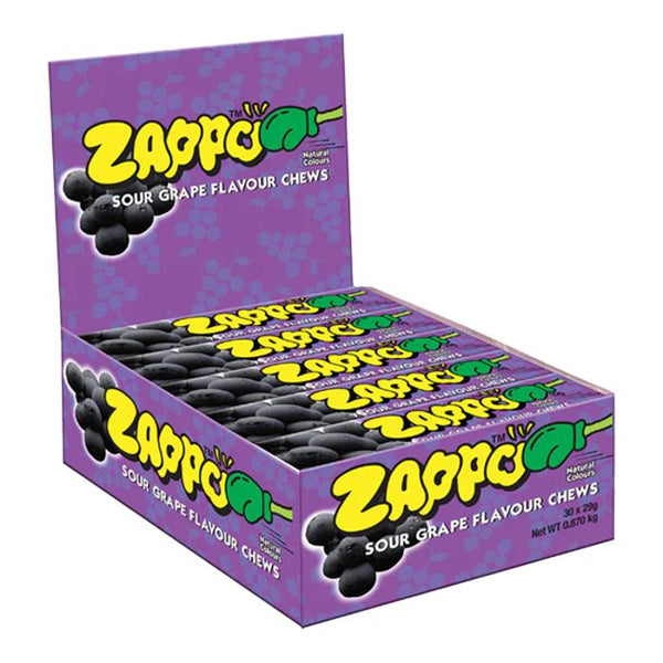 Zappo Sour Grape Chews 29g x 30 Units | Remas Distributions Pty Ltd
